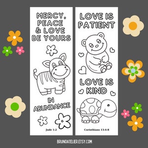 Bible Verse Coloring Bookmarks for Kids, Bible Bookmarks, Animal ...