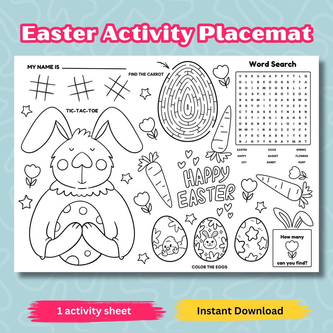 Easter Activity Sheet for Kids, Easter Placemat, Easter Fun Game ...