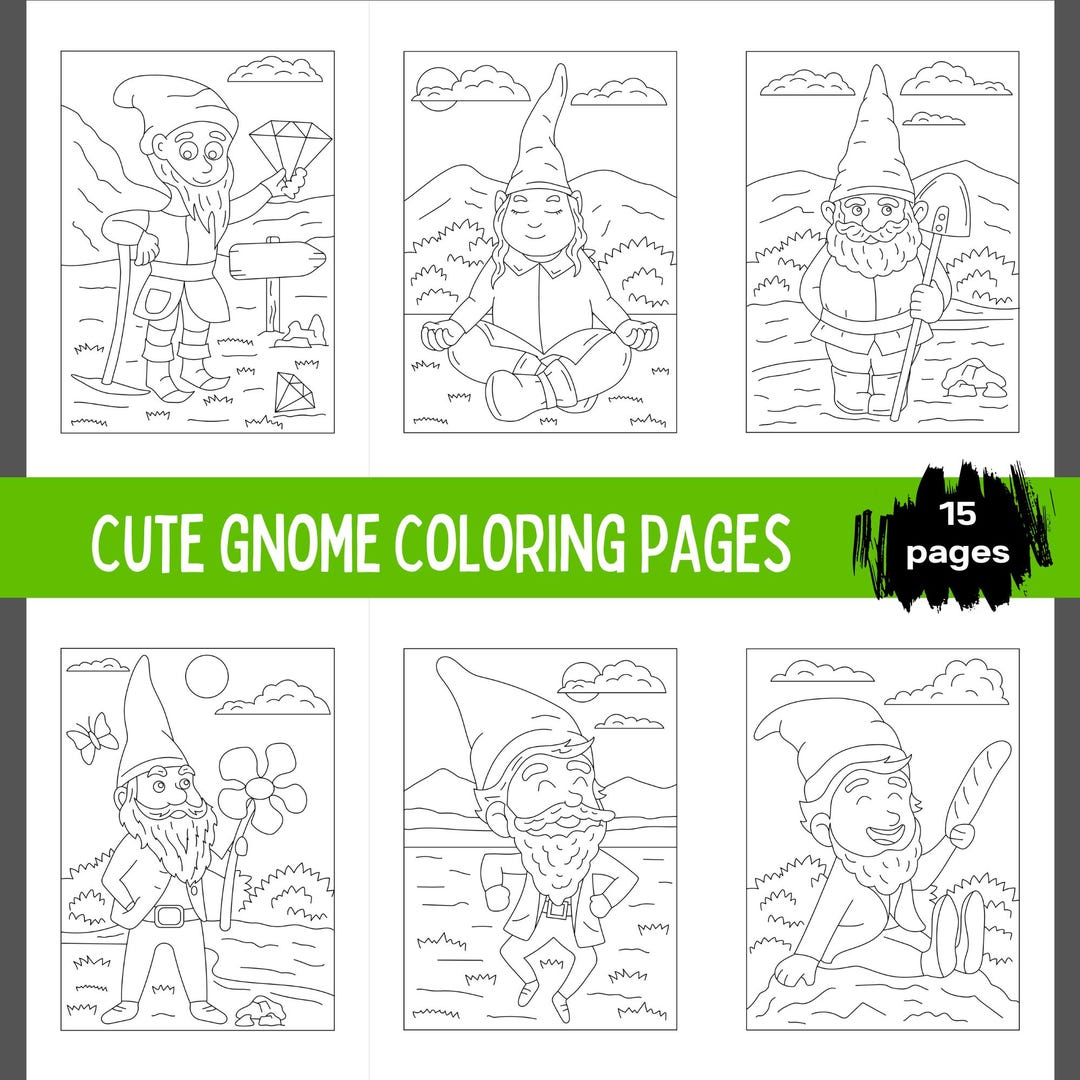 Cute Gnome Coloring Pages for Kids, Fantasy Coloring Pages for Toddlers ...