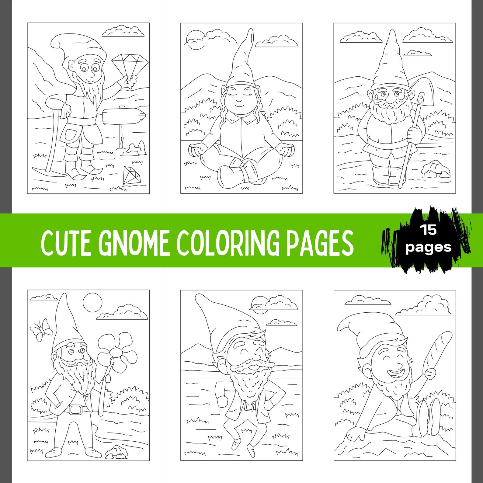 Cute Gnome Coloring Pages for Kids, Fantasy Coloring Pages for Toddlers ...