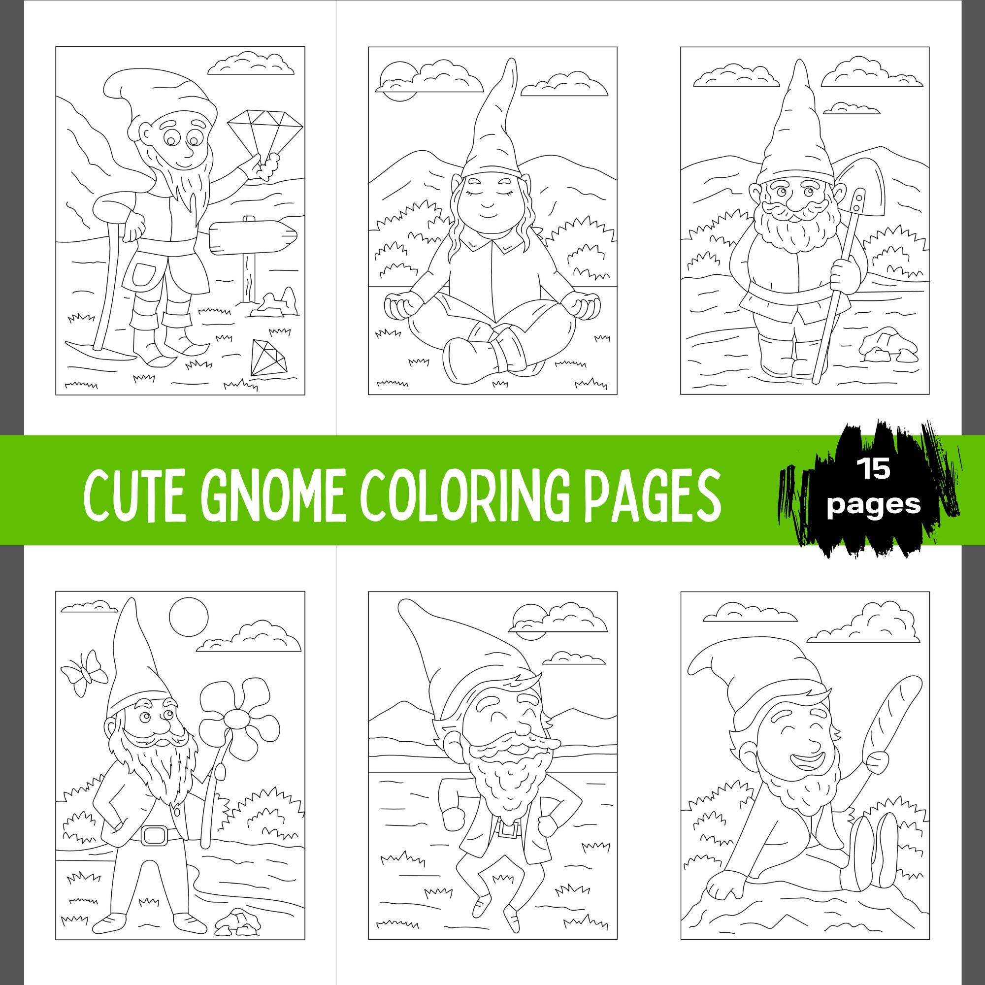 Cute Gnome Coloring Pages for Kids, Fantasy Coloring Pages for Toddlers ...