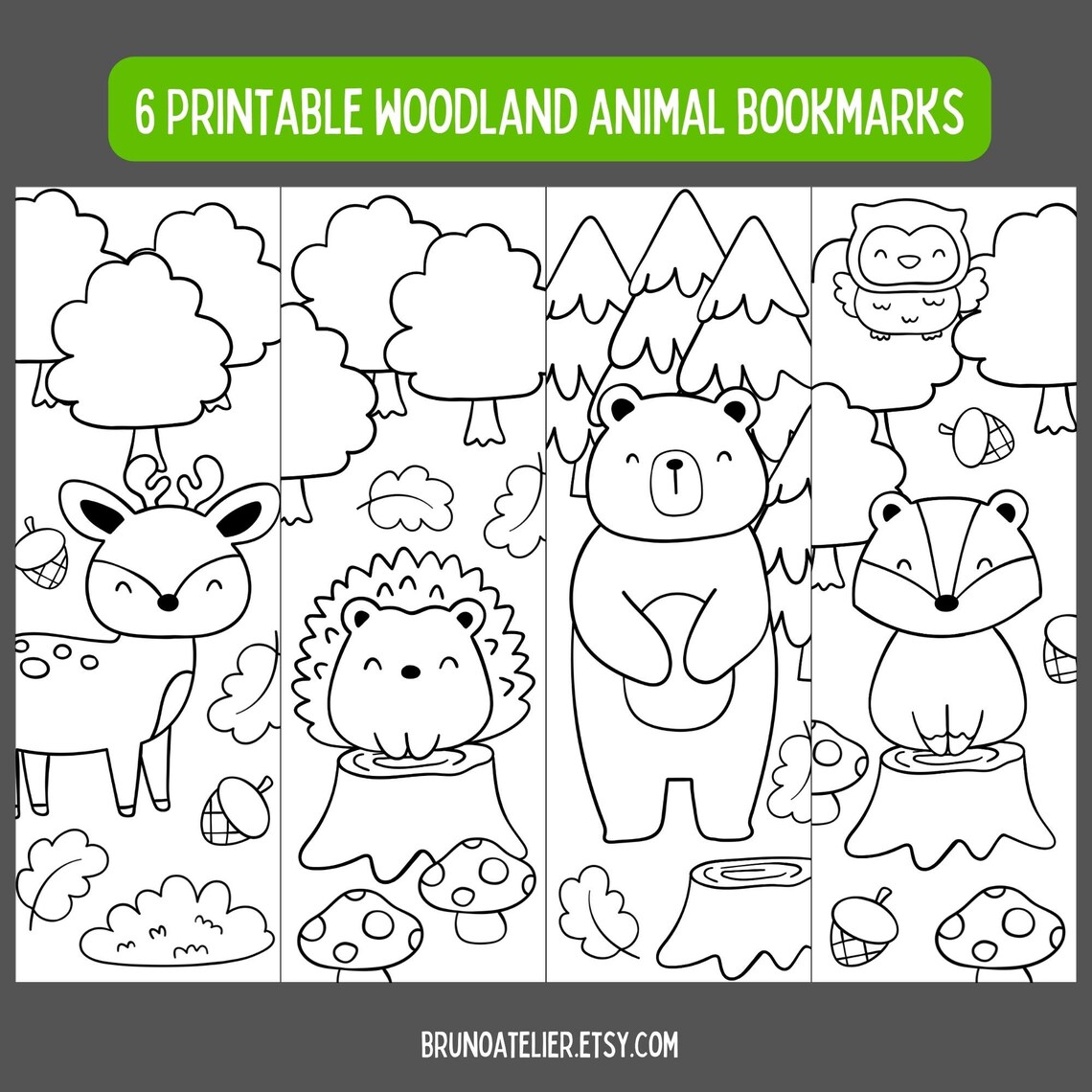 Forest Bookmarks, Woodland Coloring Bookmarks for Kids, Cute Animal ...