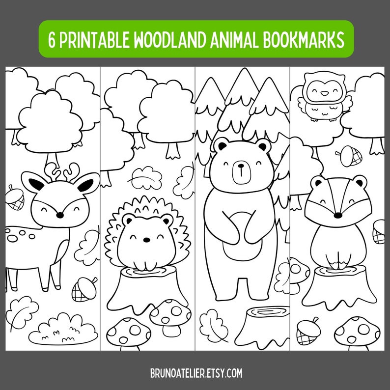 Forest Bookmarks, Woodland Coloring Bookmarks for Kids, Cute Animal ...