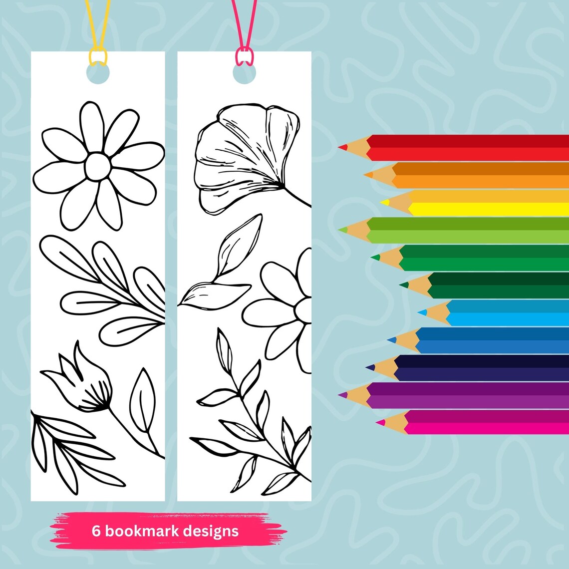 Floral Coloring Bookmarks: Printable Flower Designs (PDF) - Etsy