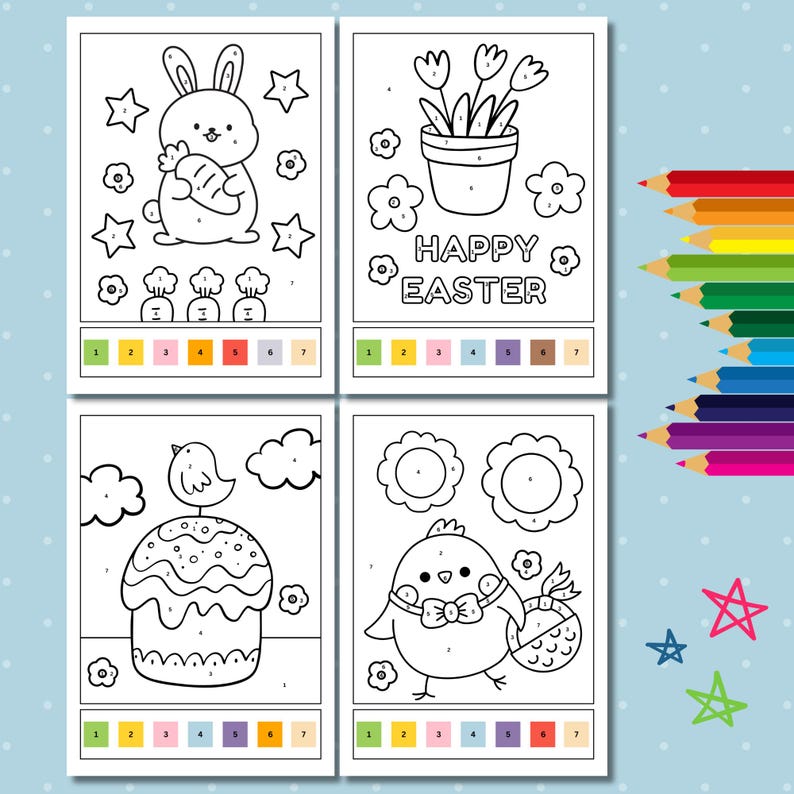 Easter Color by Number Book: Egg & Bunny Coloring Pages (PDF, A4 Size ...