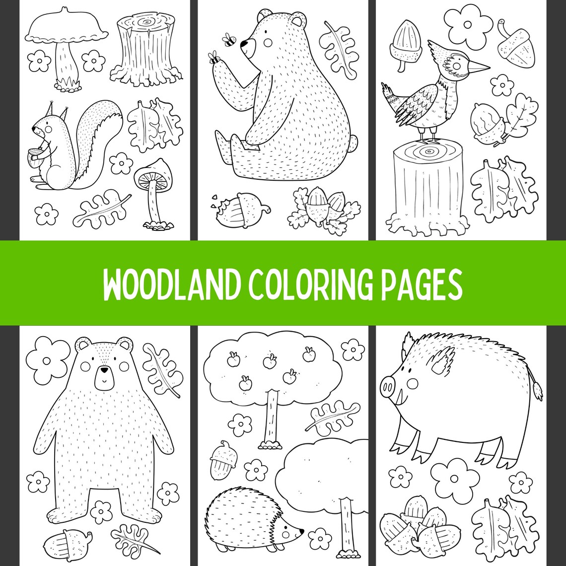 Woodland Coloring Pages for Kids, Woodland Animals Coloring Book, Wild ...