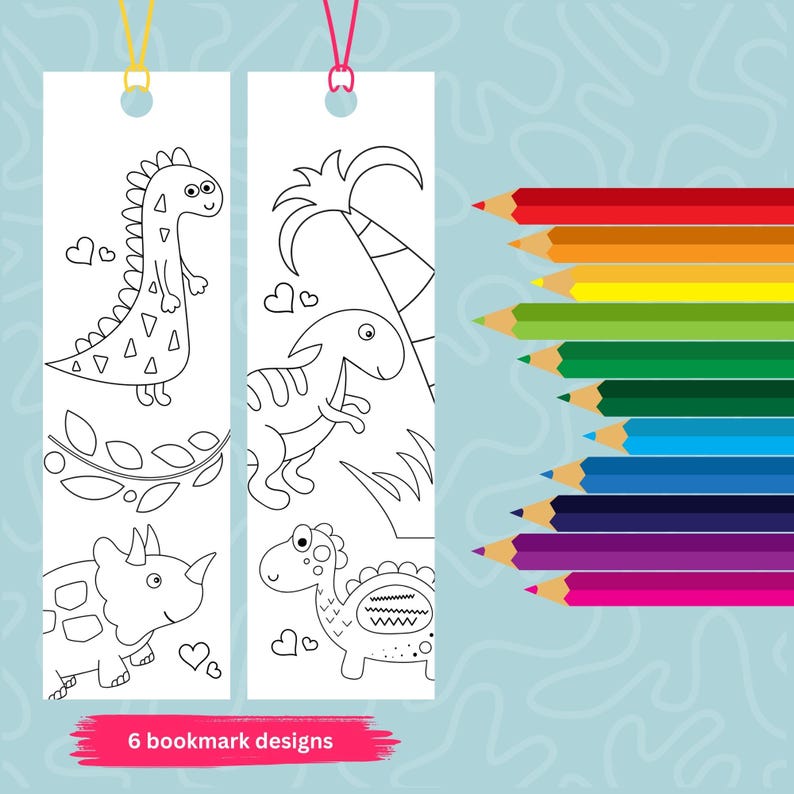 Dinosaur Coloring Bookmarks for Kids, Printable Bookmarks to Color ...