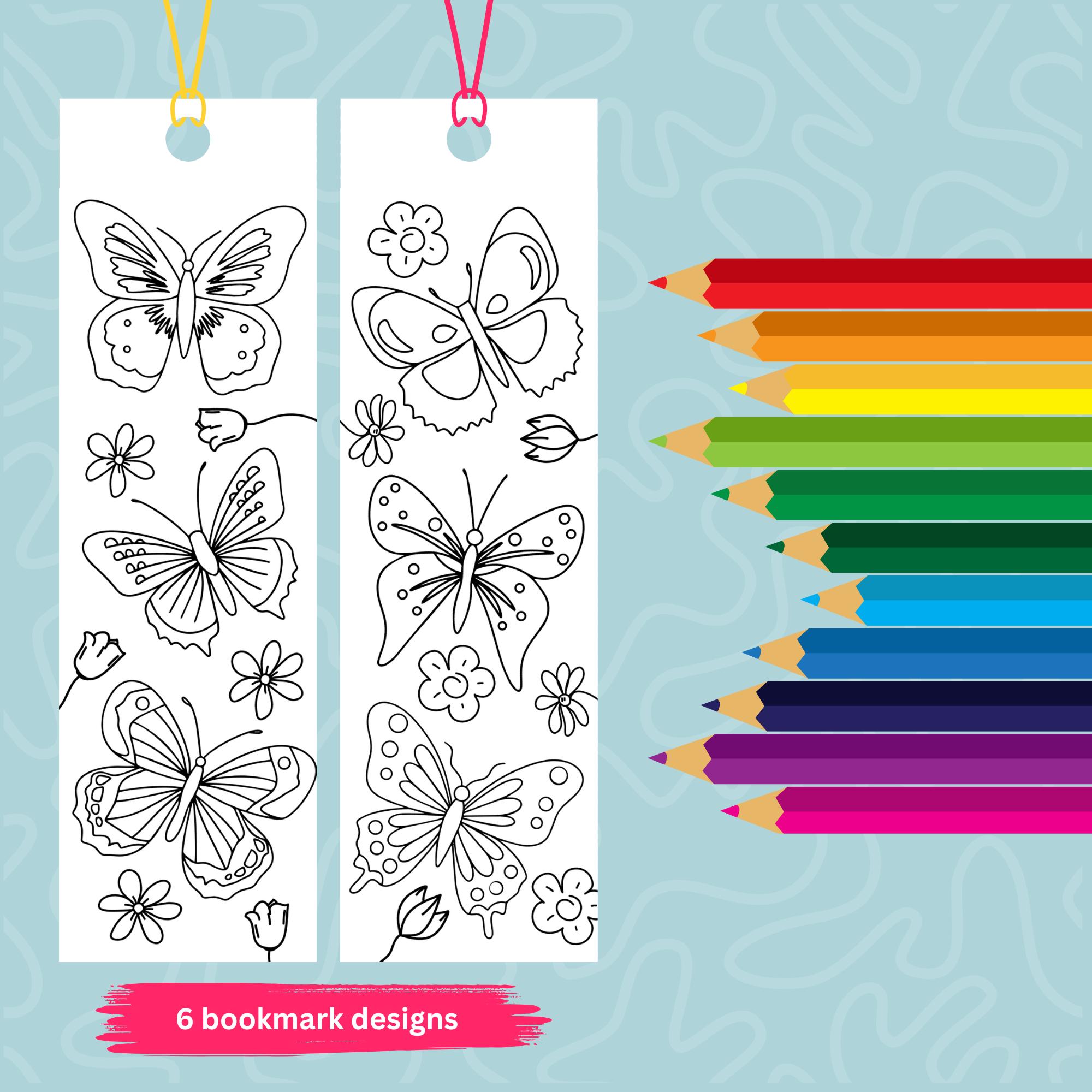 Butterfly Coloring Bookmarks: Set of 6 Printable Floral Designs (PDF ...