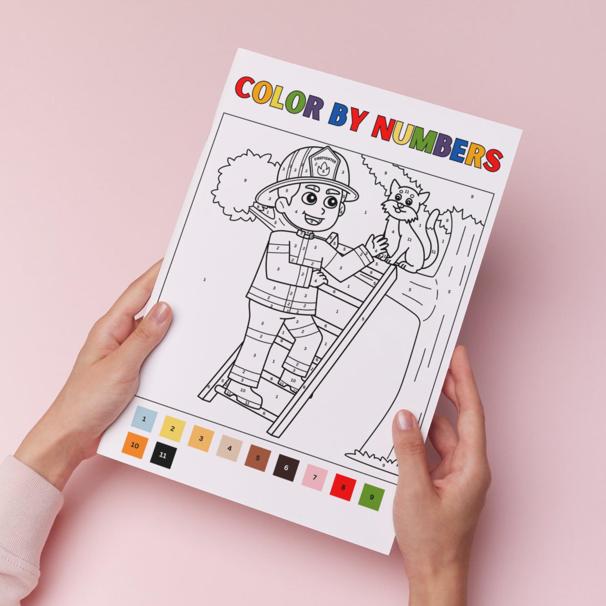Firefighter Coloring Pages for Kids, Firefighter Color by Number ...