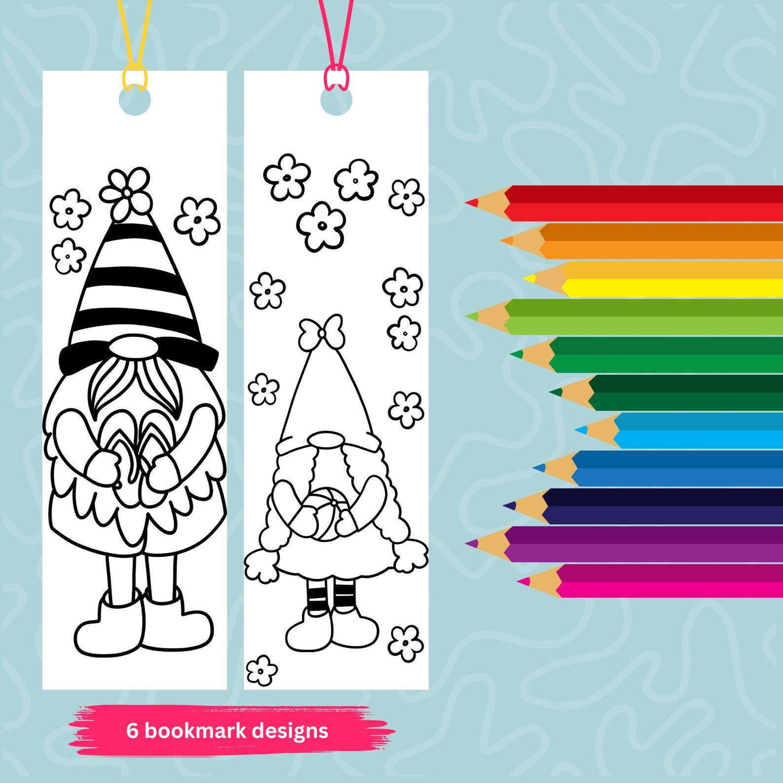 Gnome Coloring Bookmarks for Kids: Set of 6 Printable Bookmarks (PDF ...
