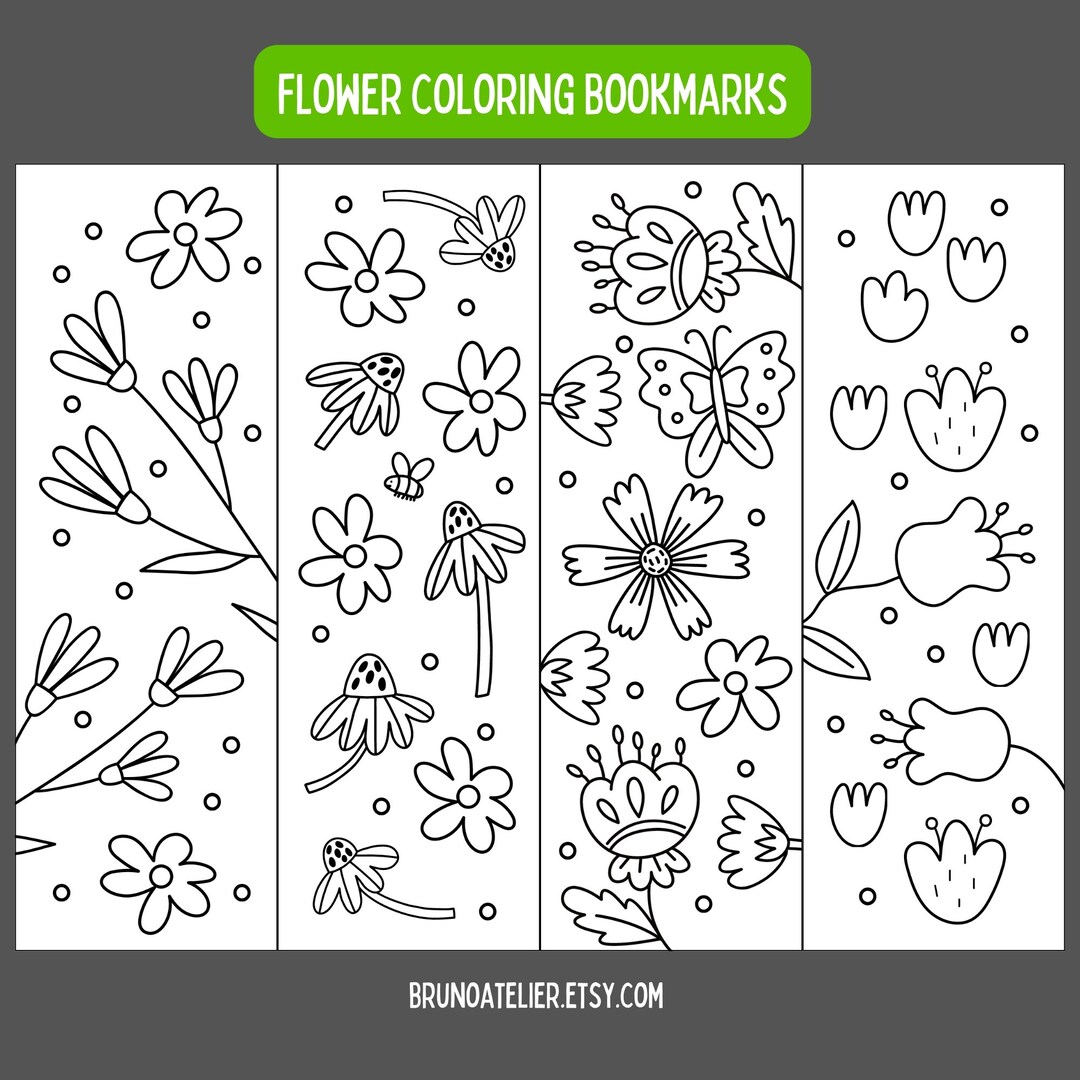 Flower Bookmark Set, Printable Flower Coloring Bookmarks, Bookmarks to ...