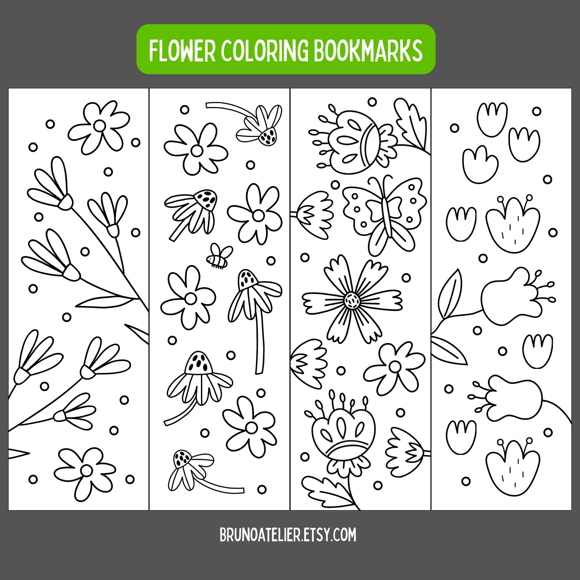 Flower Bookmark Set, Printable Flower Coloring Bookmarks, Bookmarks to ...