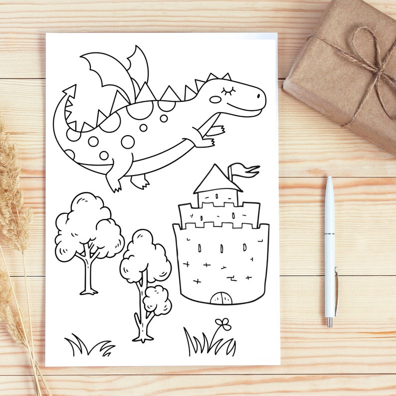Cute Dragon Coloring Pages for Kids, Castle Coloring Pages, Dragon ...