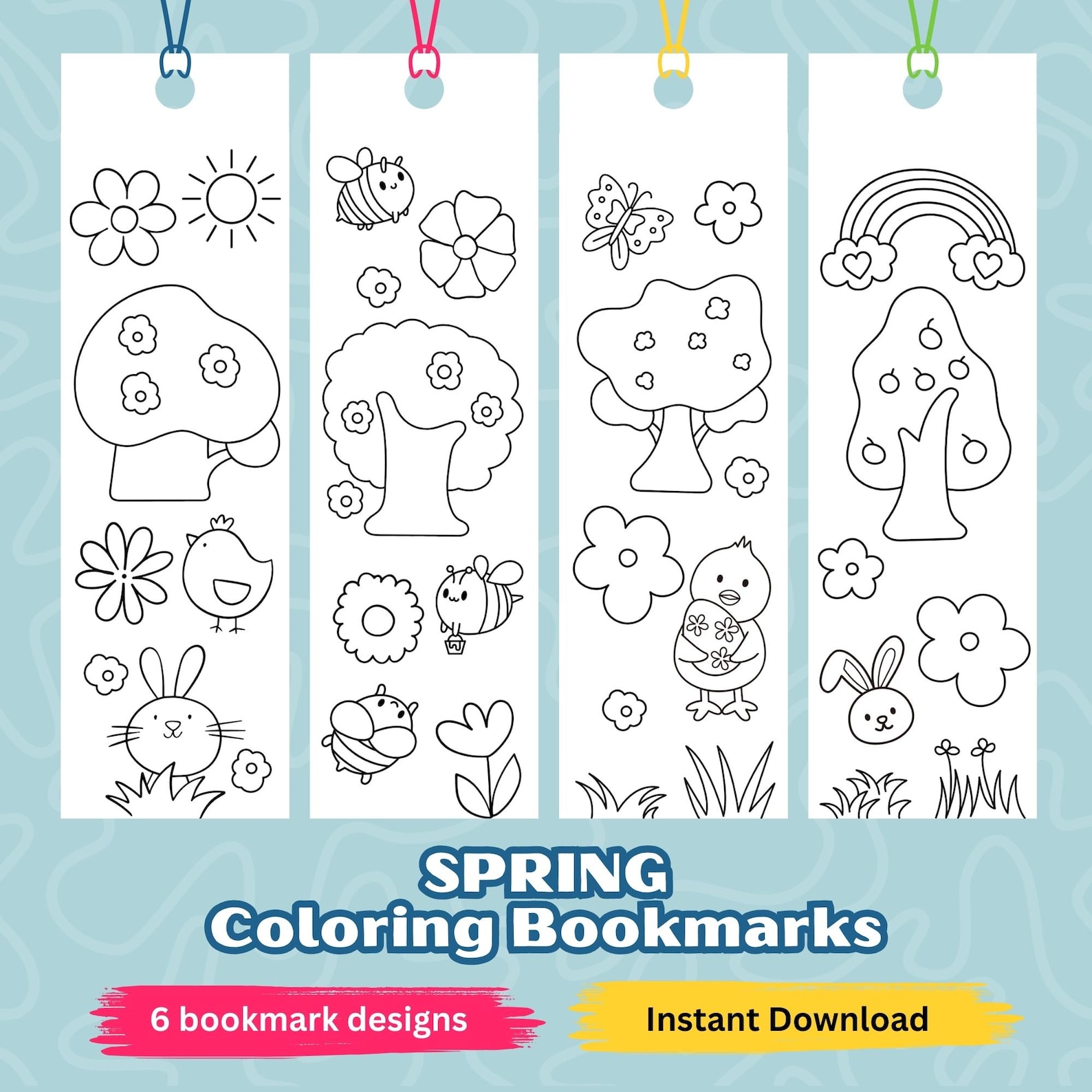 Spring Coloring Bookmarks for Kids: Flower Designs (PDF) - Etsy