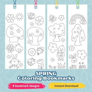 Spring Coloring Bookmarks for Kids: Flower Designs (PDF) - Etsy