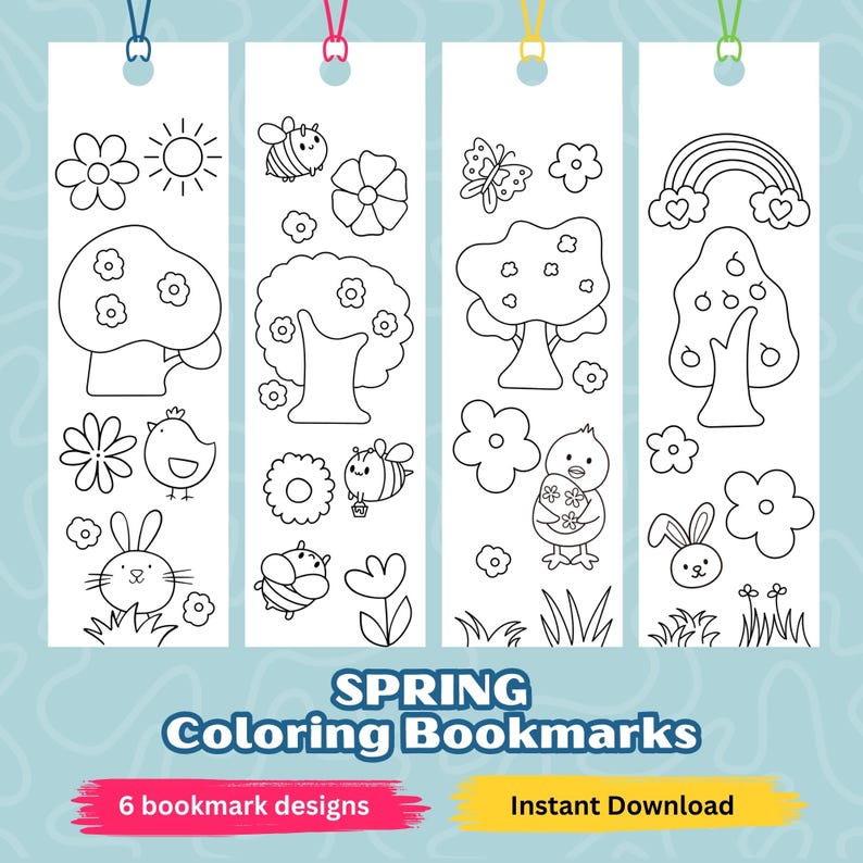 Spring Coloring Bookmarks for Kids: Flower Designs (PDF) - Etsy