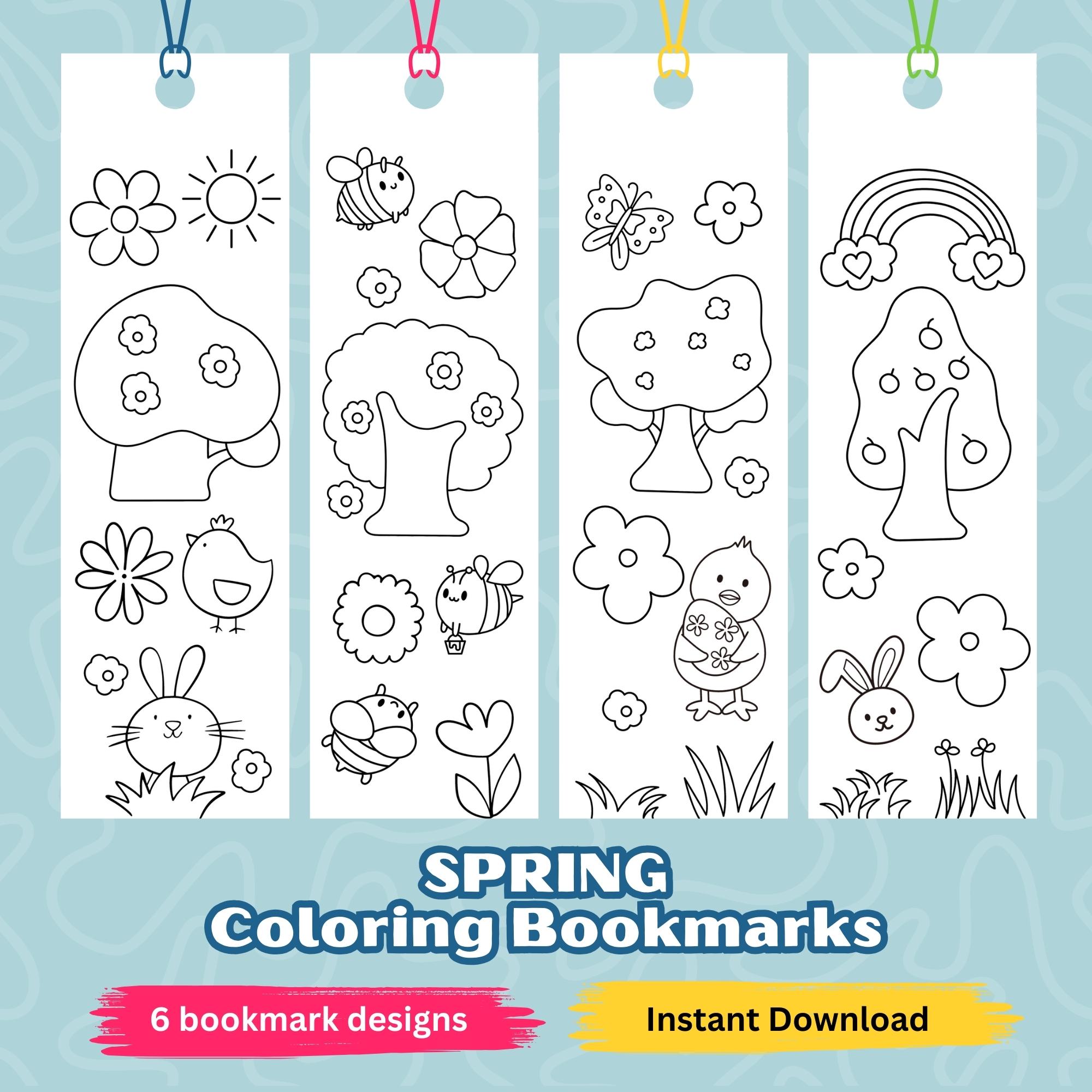 Spring Coloring Bookmarks for Kids, Printable Bookmarks to Color ...