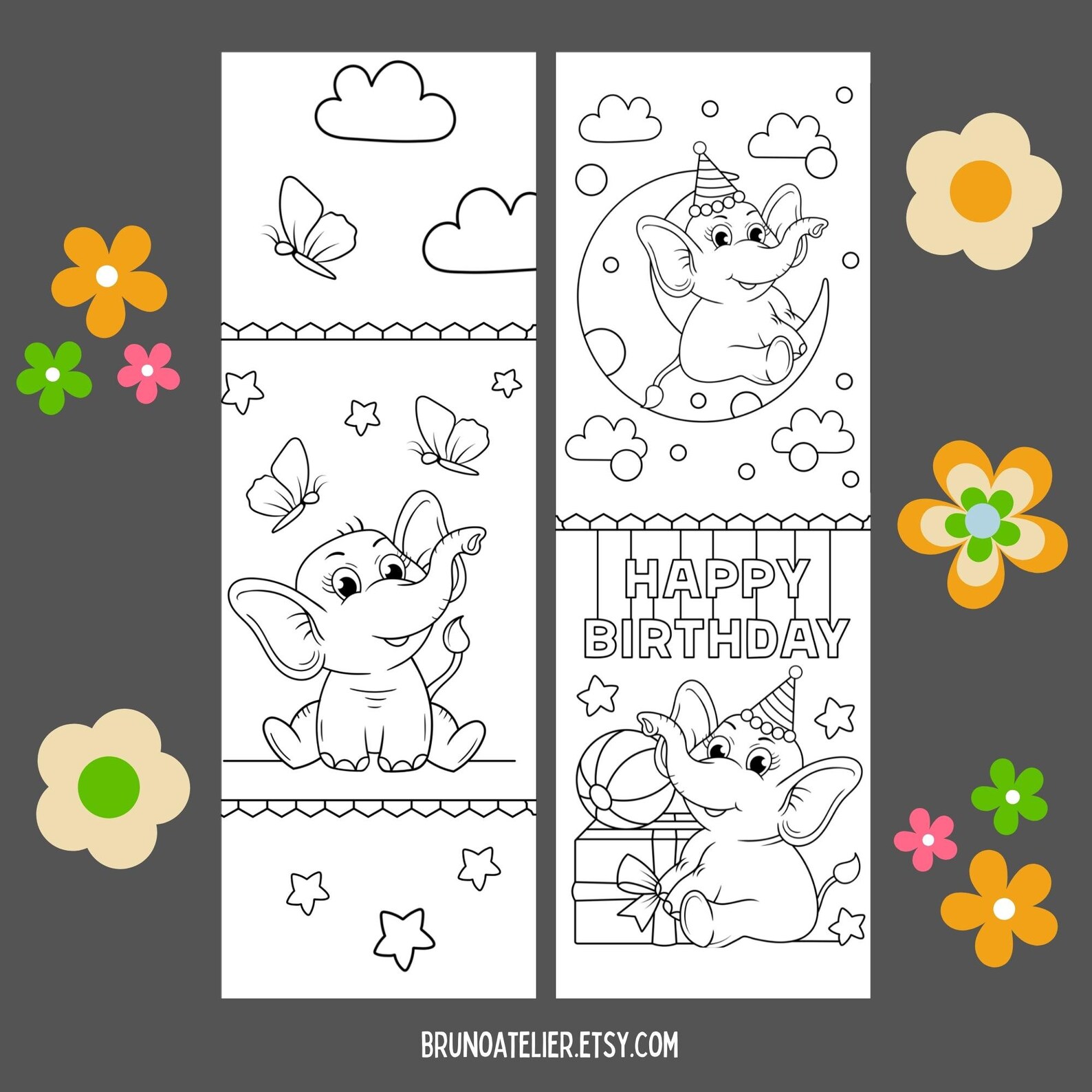 Elephant Coloring Bookmarks for Kids, Animal Coloring Bookmarks ...
