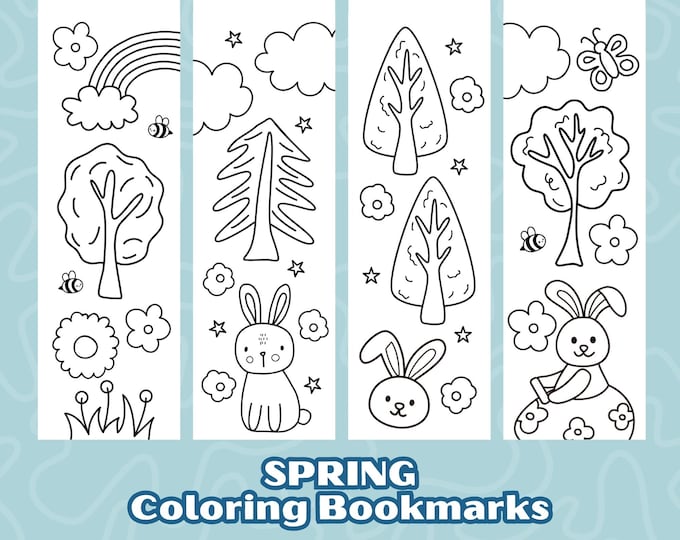 Printable Spring Coloring Bookmarks - Set of 6 - PDF Instant Digital ...