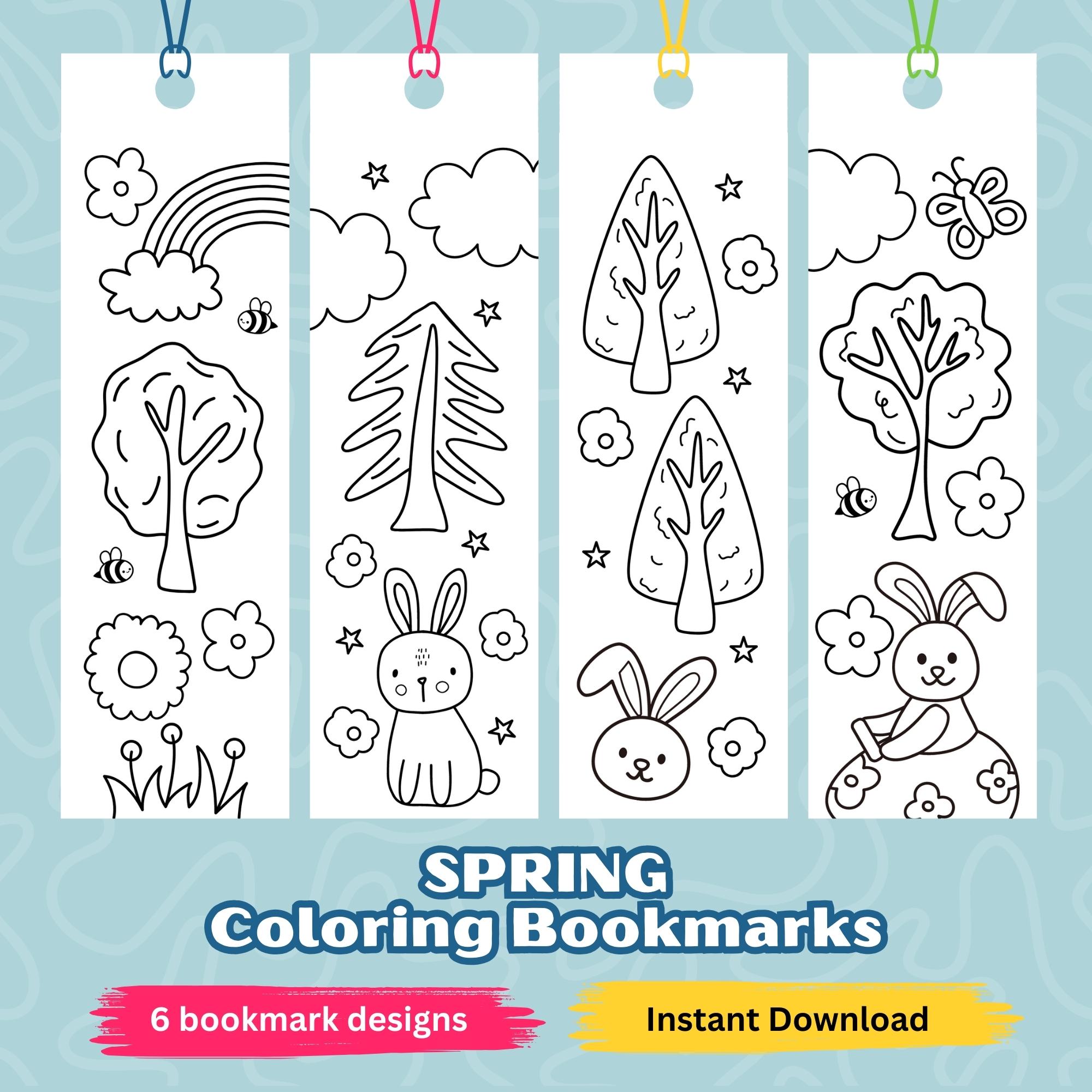 Spring Coloring Bookmarks for Kids: Floral & Bunny Designs (PDF) - Etsy