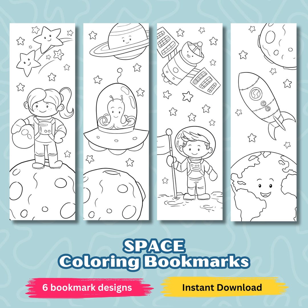 Outer Space Coloring Bookmarks for Kids, Space Bookmarks, Cute ...