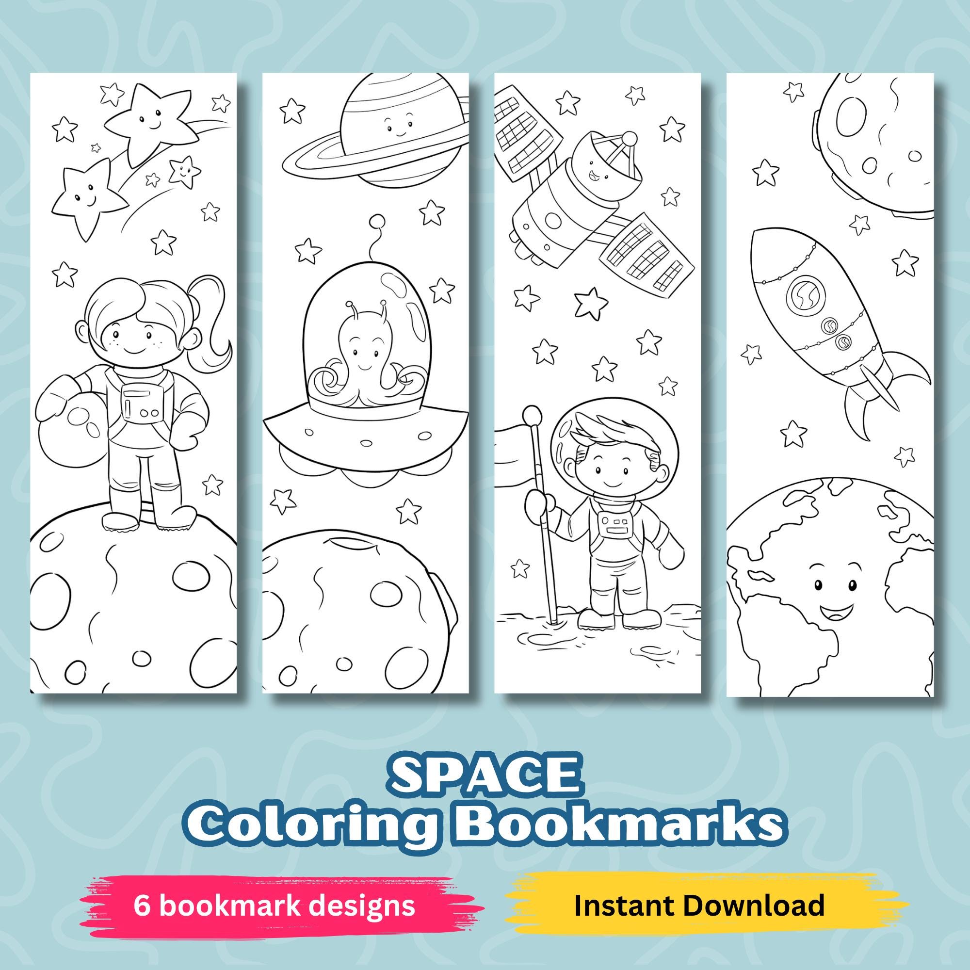 Outer Space Coloring Bookmarks for Kids, Space Bookmarks, Cute ...