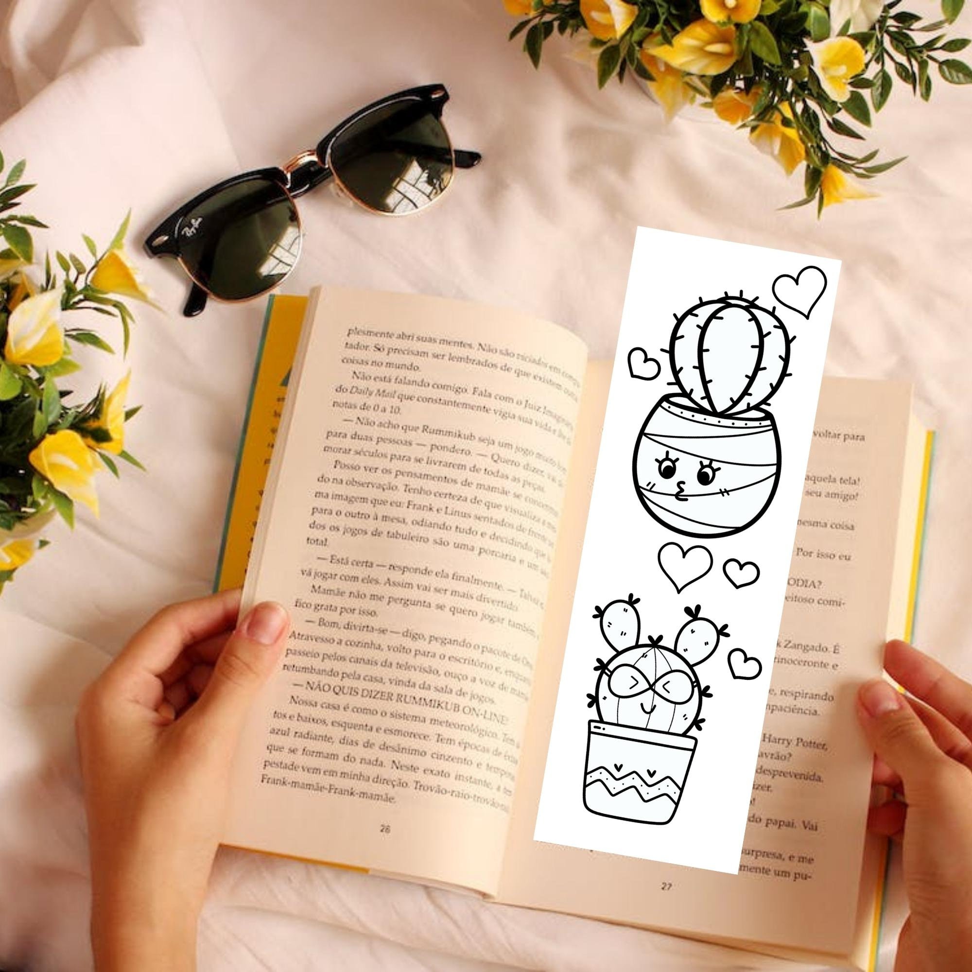 Cactus Coloring Bookmarks for Kids, Catus Bookmarks, Printable Bookmark ...