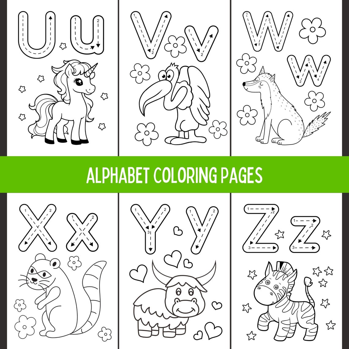 Animal Alphabet Coloring Pages for Toddlers, ABC Coloring Book for Kids ...