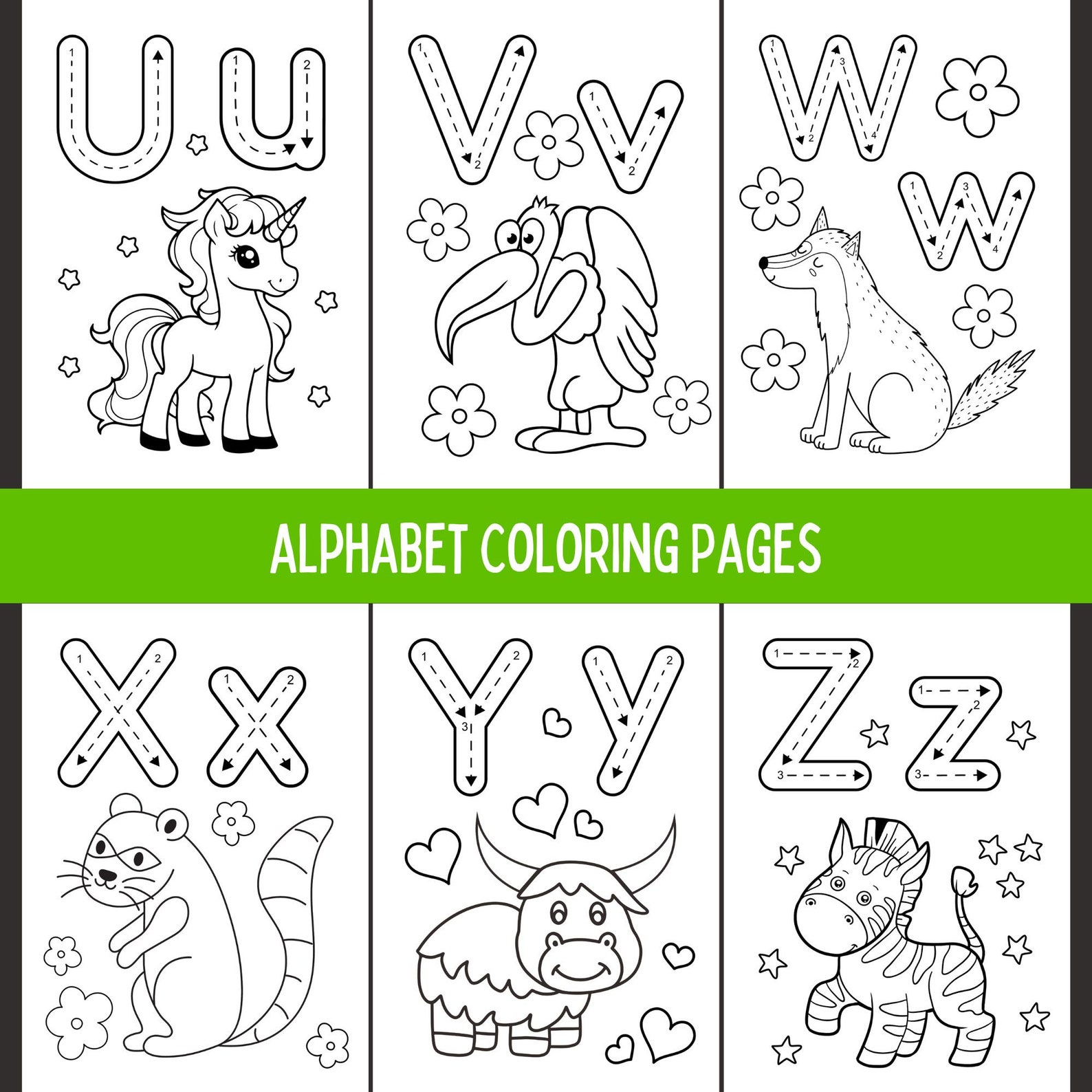 Animal Alphabet Coloring Pages for Toddlers, ABC Coloring Book for Kids ...
