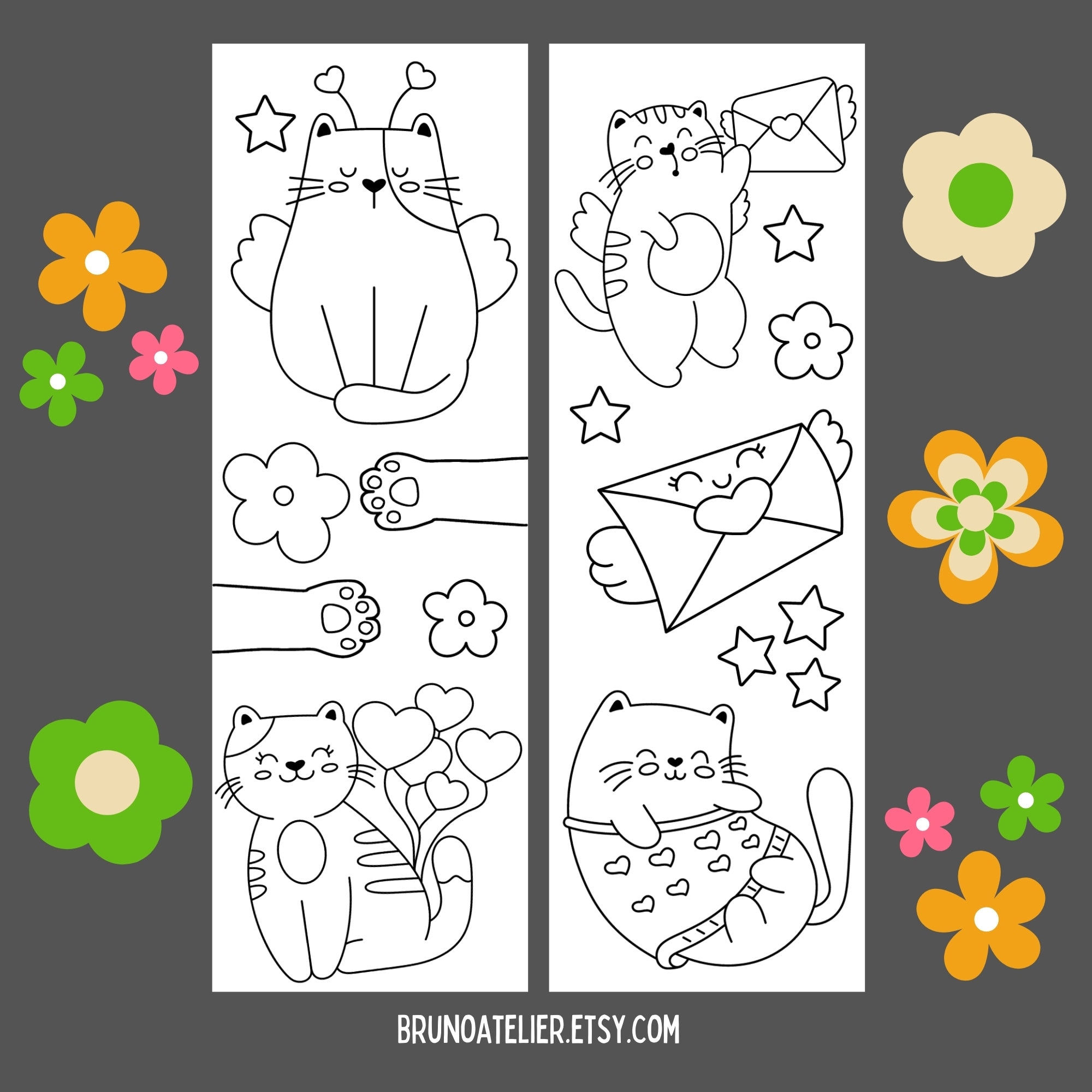 Cute Cat Coloring Bookmarks for Kids, Animal Coloring Bookmarks, Cute ...