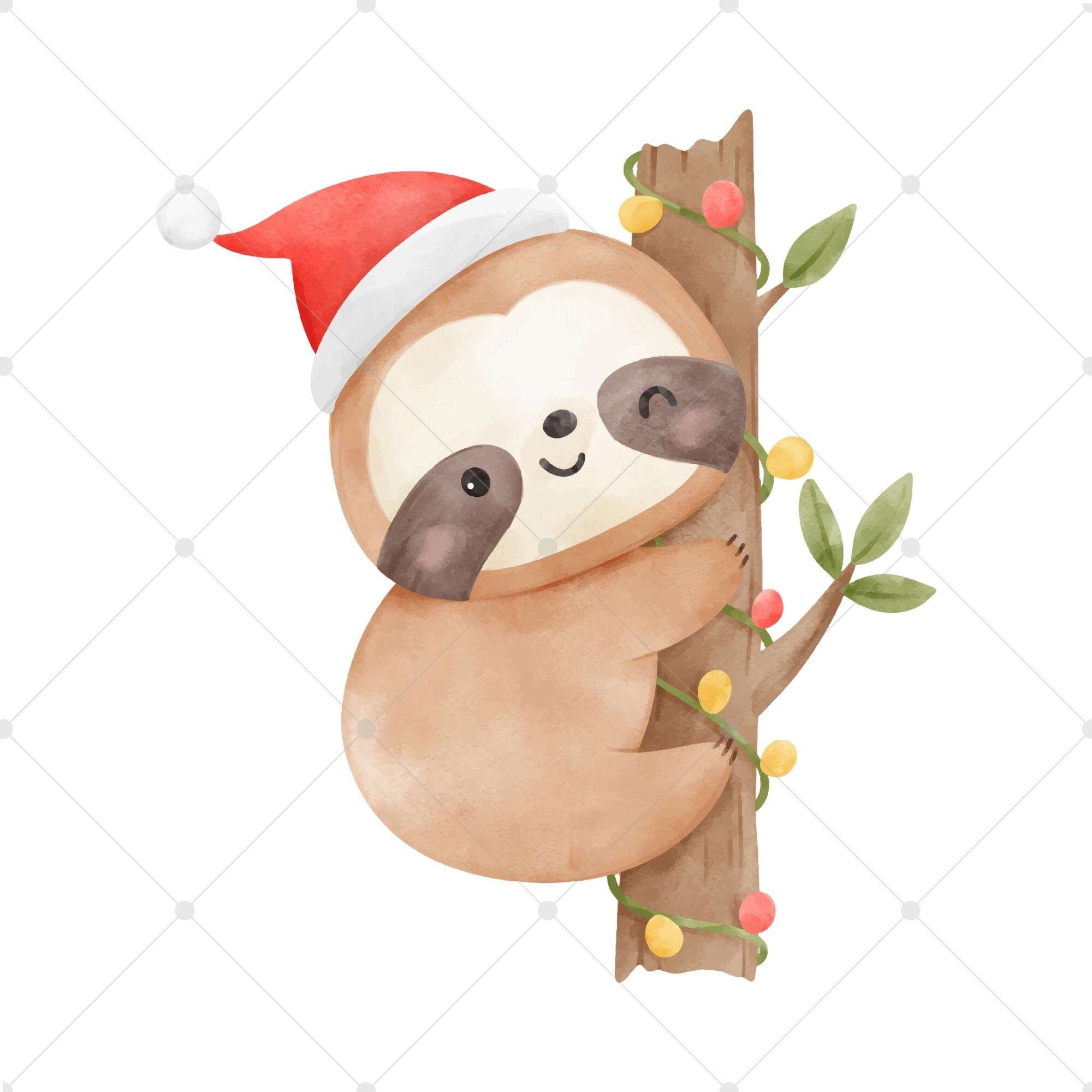 Christmas Sloth Clipart, Cute Sloth Clipart, Watercolor Sloth Clipart ...