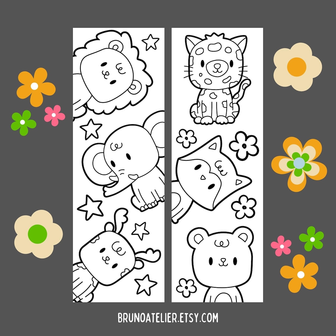 Baby Animal Coloring Bookmarks for Kids, Cute Animal Coloring Bookmarks ...