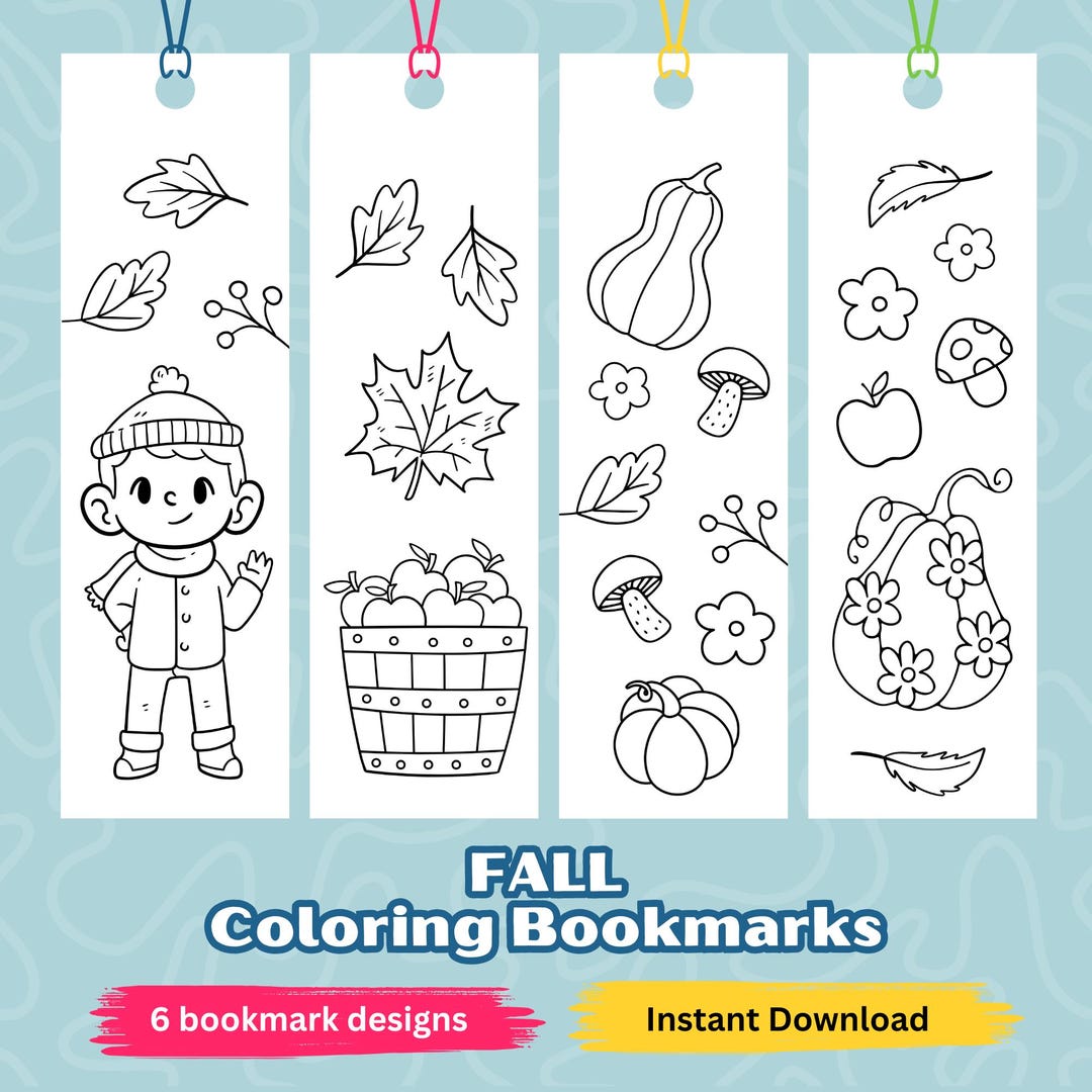 Printable Fall Coloring Bookmarks for Kids, Thanksgiving Bookmarks ...