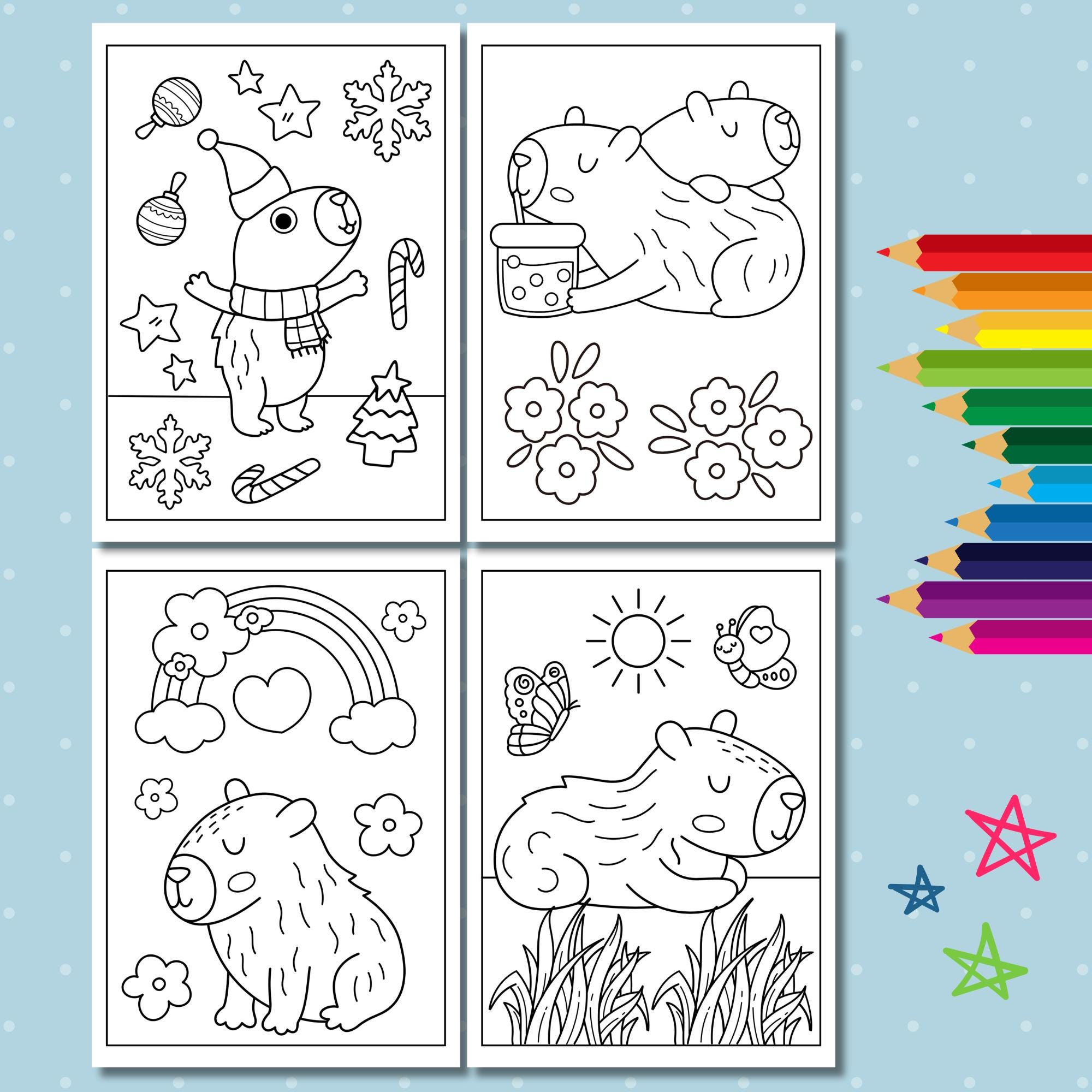 Cute Capybara Coloring Pages for Kids, Capybara Coloring Sheet ...