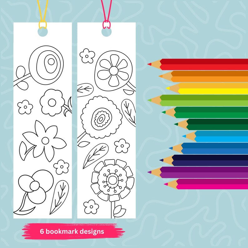 Printable Flower Coloring Bookmarks, Flower Bookmark Set, Bookmarks to ...