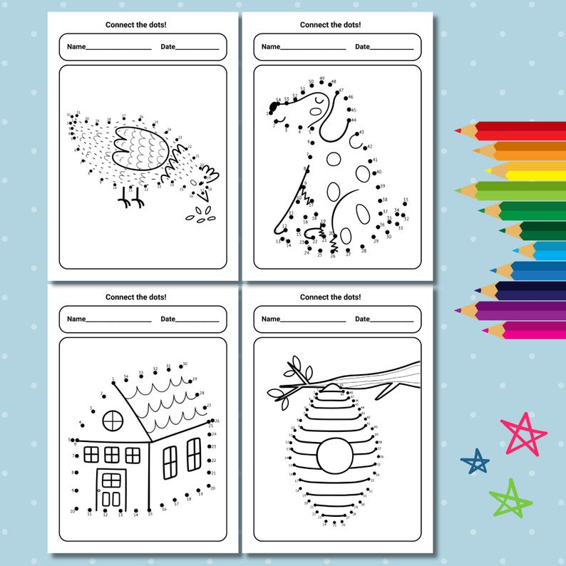 Printable Farm Animal Dot to Dot Coloring Pages, Farm Animal Coloring ...