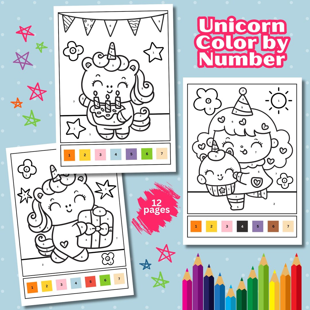 Unicorn Color by Number Pages for Kids, Color by Number Book, Printable ...