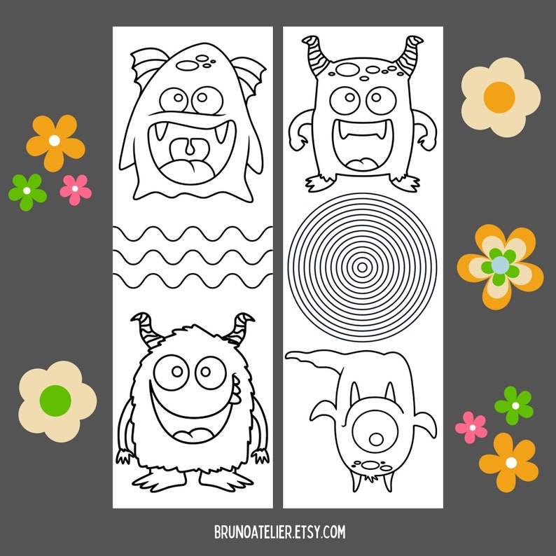 Monster Coloring Bookmarks for Kids, Animal Coloring Bookmarks, Monster ...