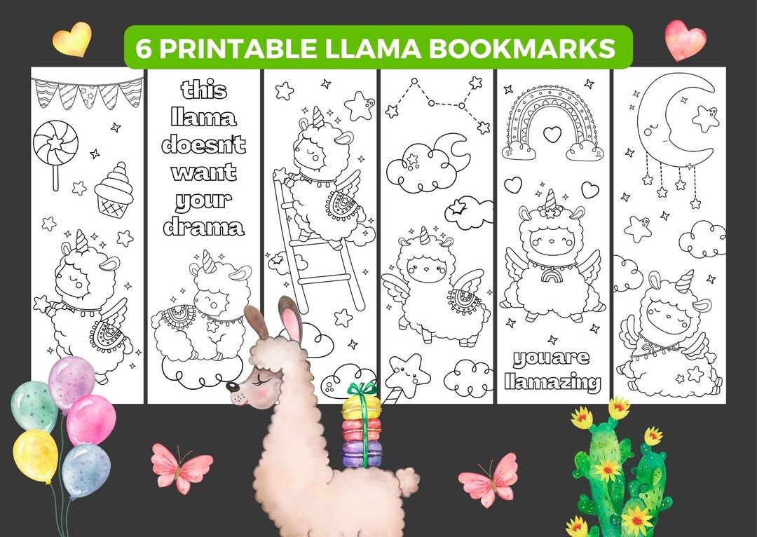 Llama Coloring Bookmarks Printable Bookmark for Kids Llama - Etsy Australia
