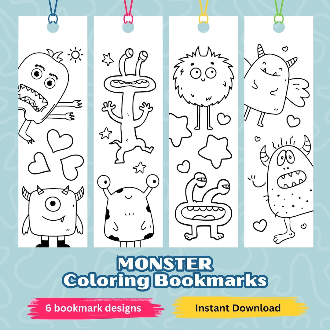 Monster Coloring Bookmarks for Kids: Printable Animal Designs (digital ...