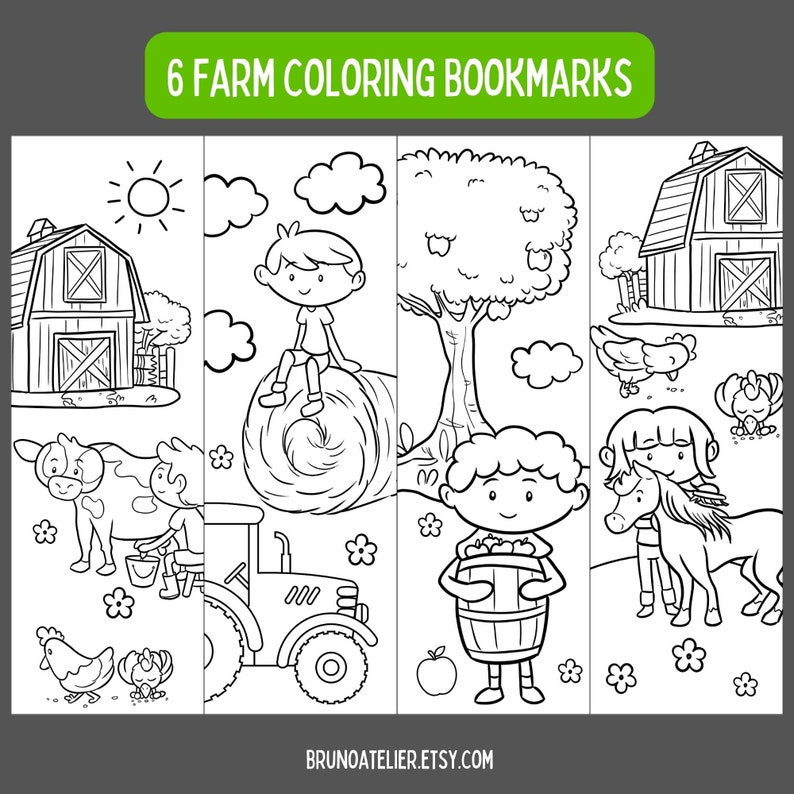 Farm Coloring Bookmarks for Kids, Cute Animal Coloring Bookmarks, Farm ...