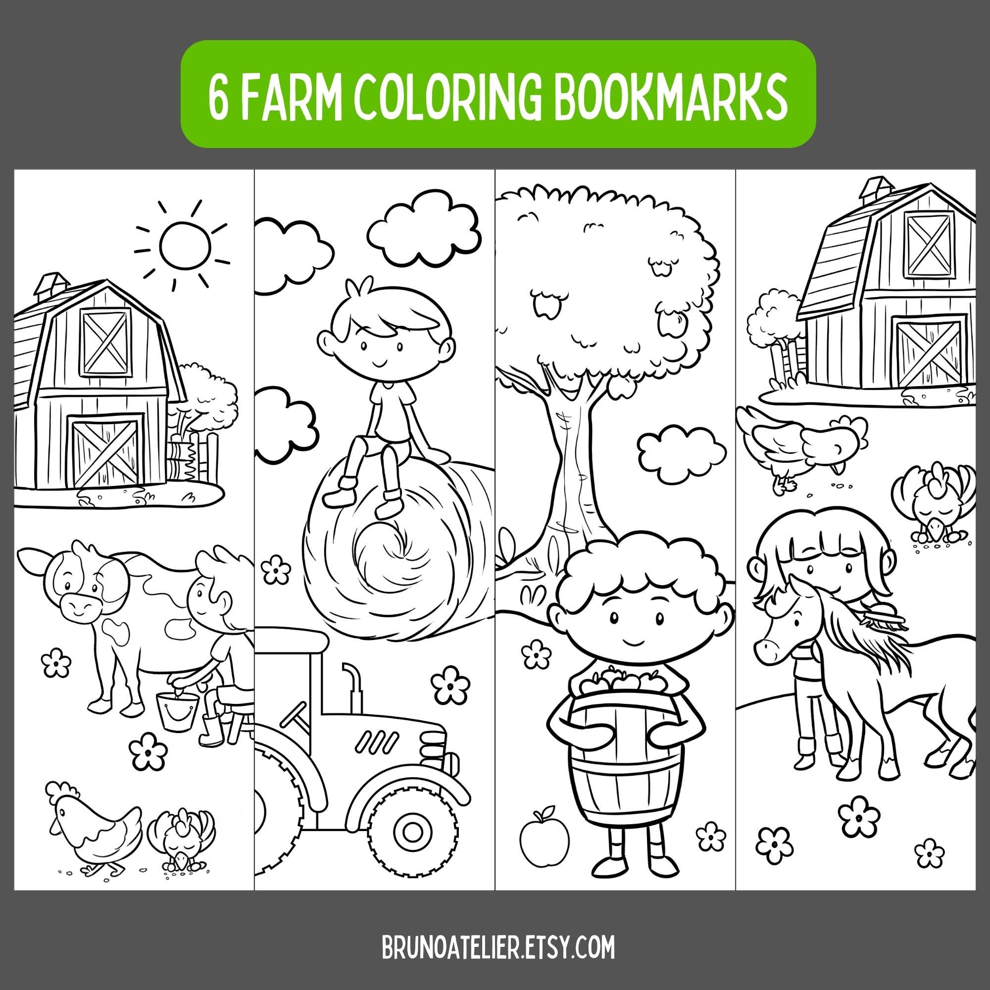 Farm Coloring Bookmarks for Kids, Cute Animal Coloring Bookmarks, Farm ...