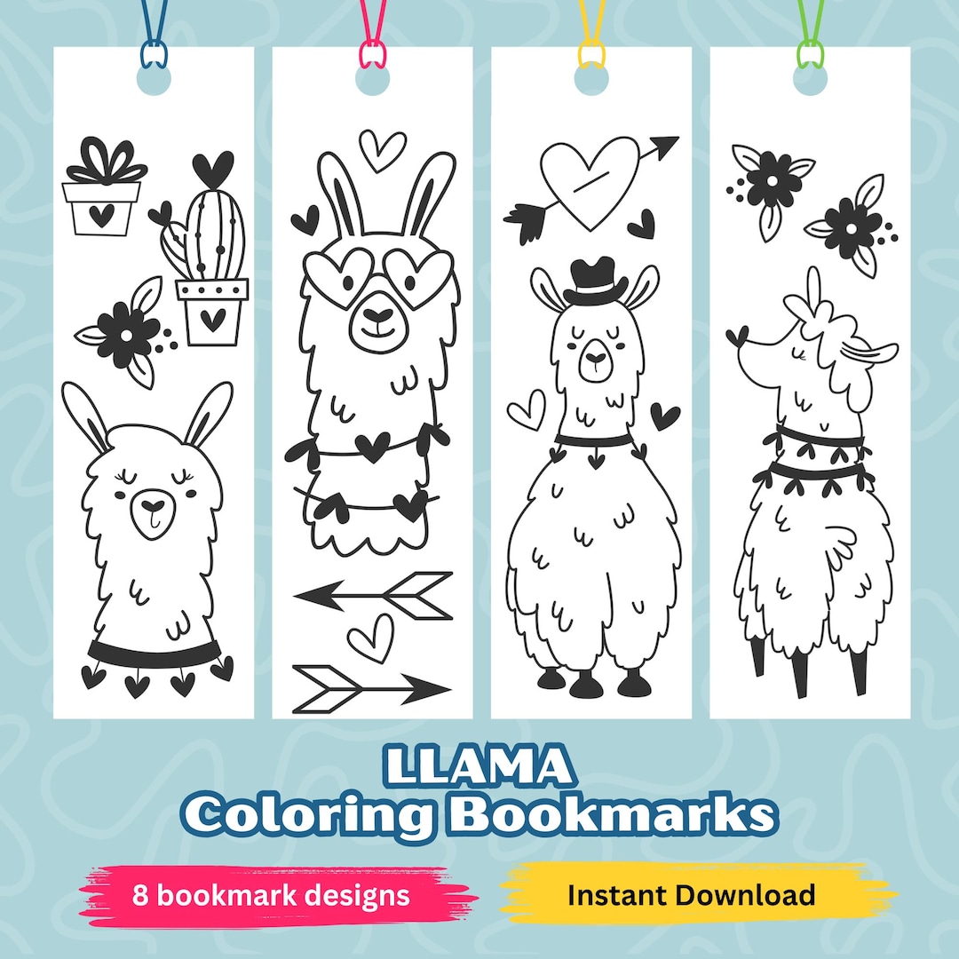 Cute Llama Coloring Bookmarks for Kids, Animal Coloring Bookmarks ...