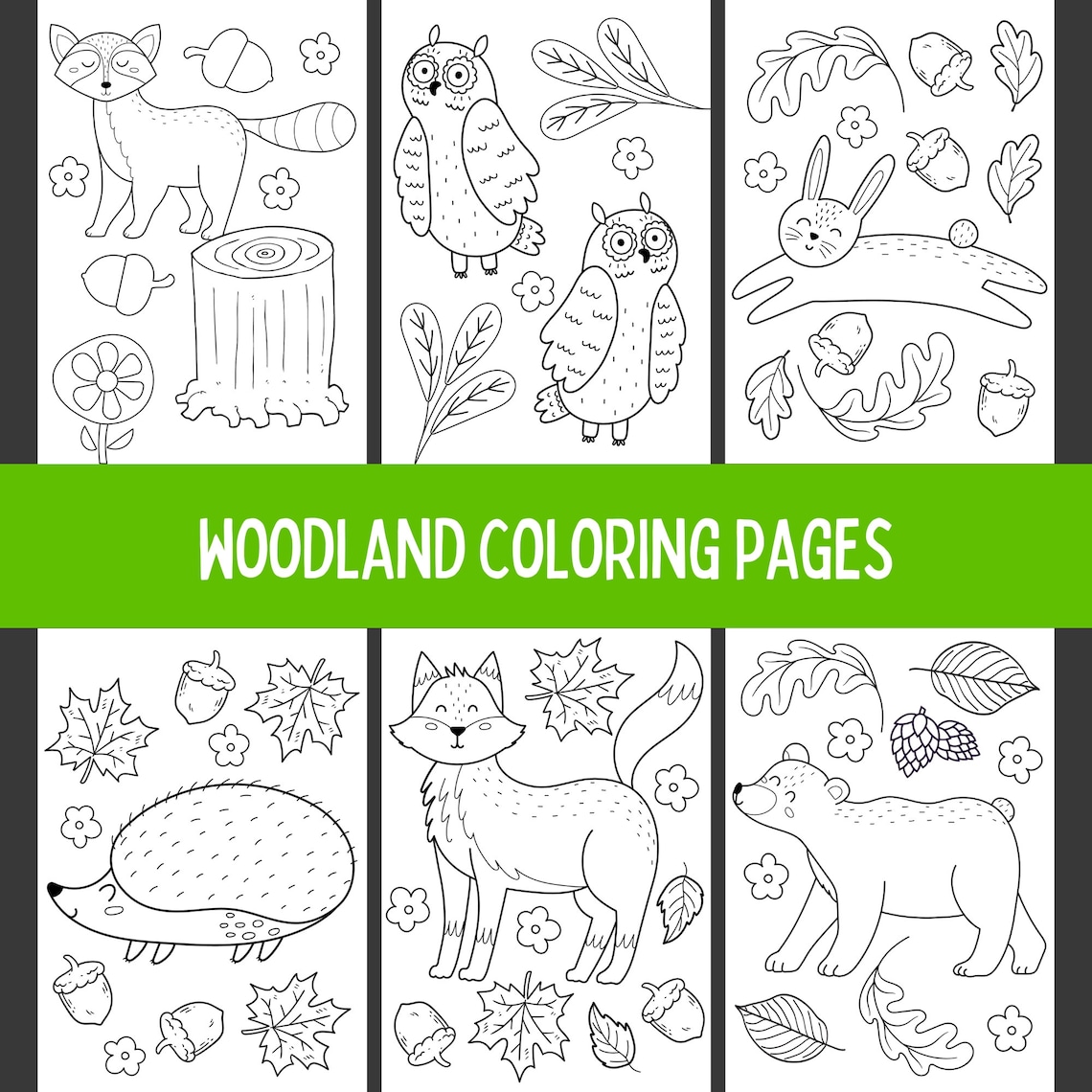 Woodland Coloring Pages for Kids, Woodland Animals Coloring Book, Wild ...