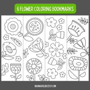 Printable Flower Coloring Bookmarks, Flower Bookmark Set, Bookmarks to ...