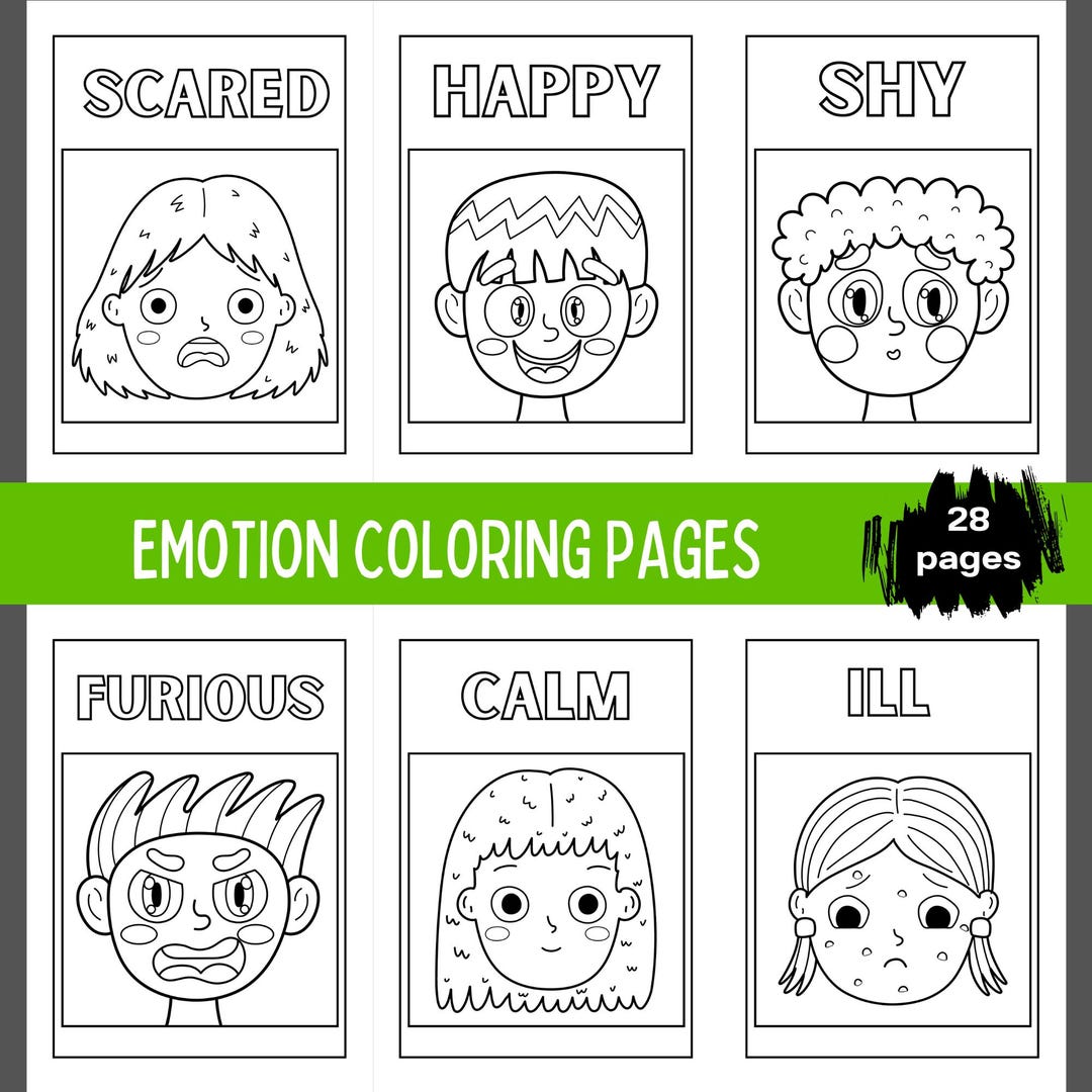 Printable Emotion Coloring Pages for Kids, Emotion Faces Printable ...