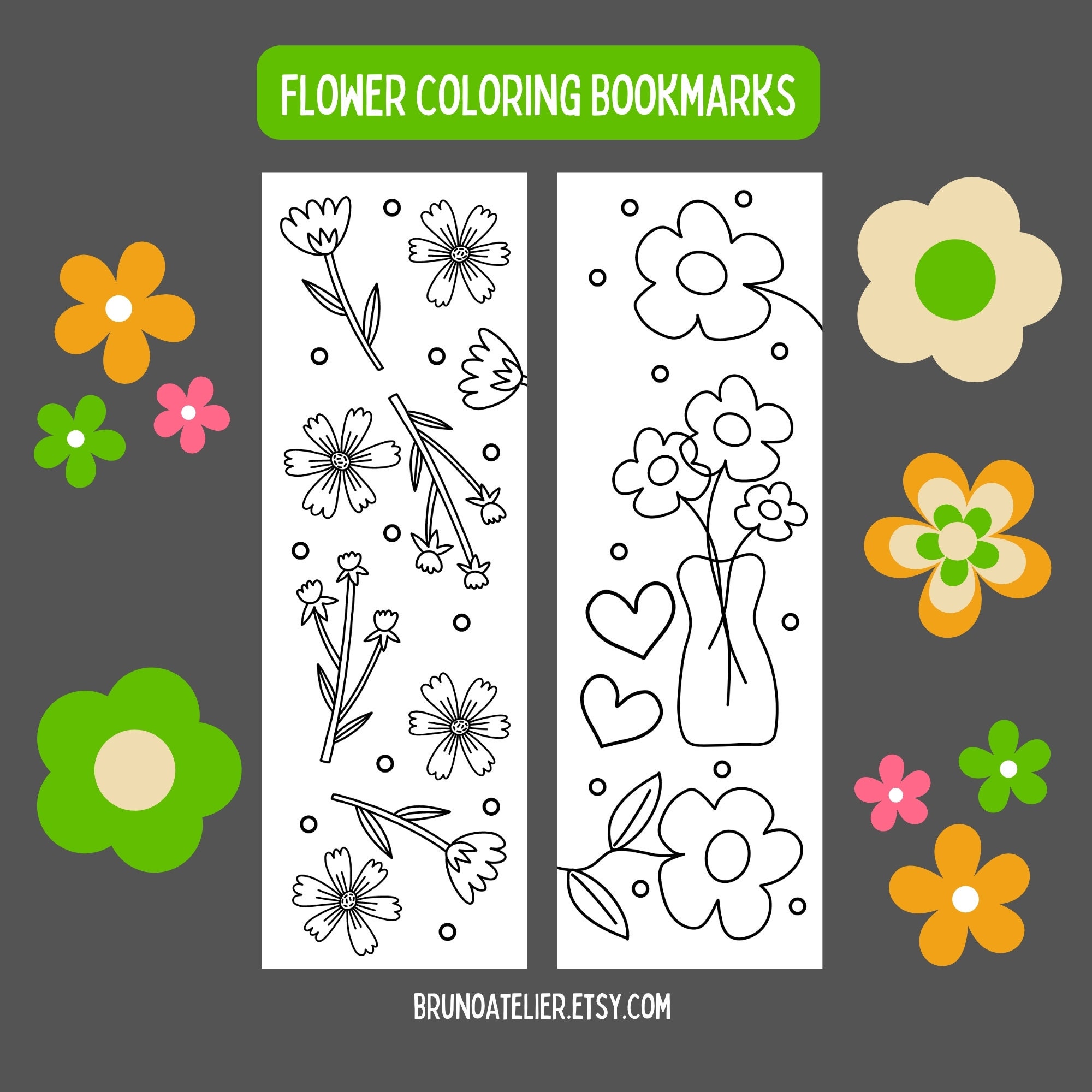 Flower Bookmark Set, Printable Flower Coloring Bookmarks, Bookmarks to ...