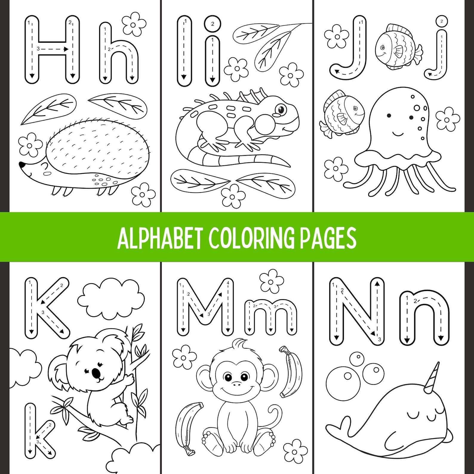 Animal Alphabet Coloring Pages for Toddlers, ABC Coloring Book for Kids ...
