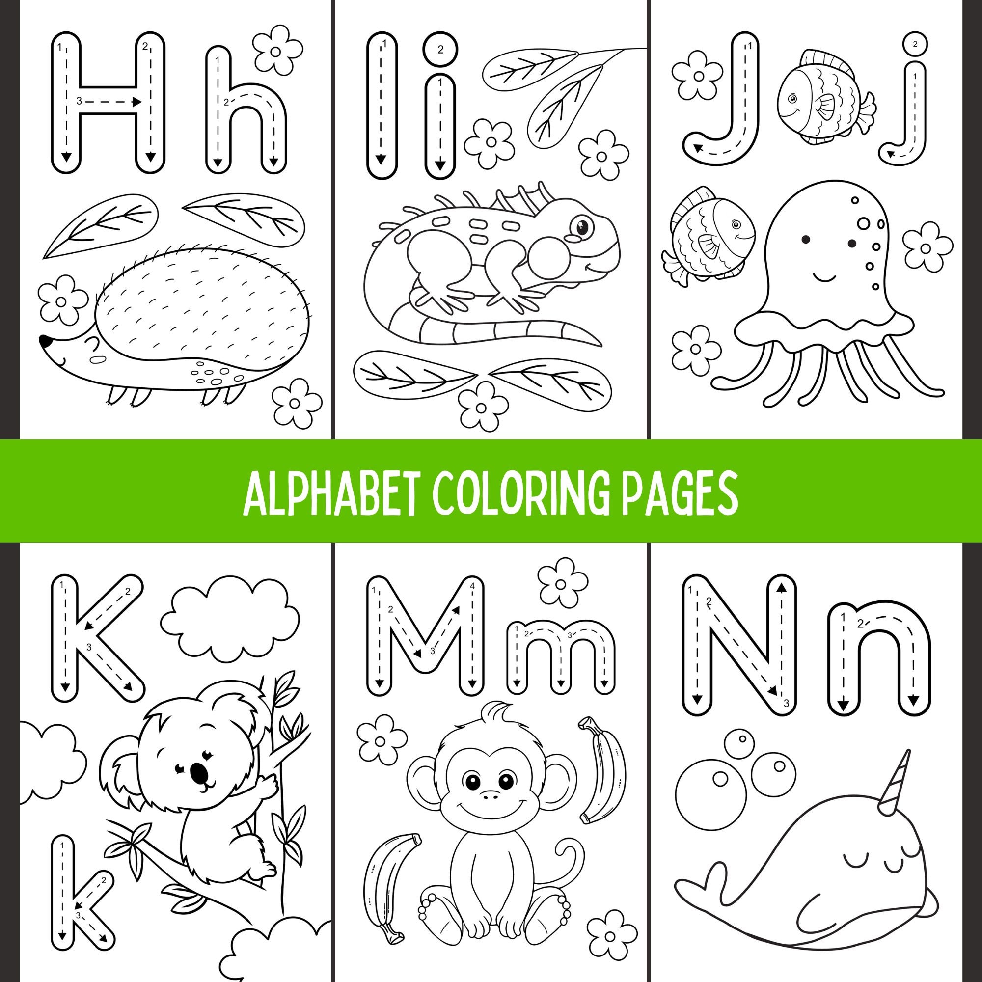 Animal Alphabet Coloring Pages for Toddlers, ABC Coloring Book for Kids ...