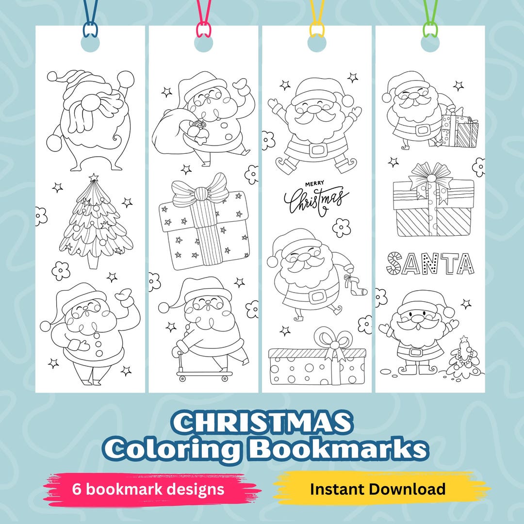 Santa Claus Coloring Bookmarks for Kids: Christmas DIY (digital ...